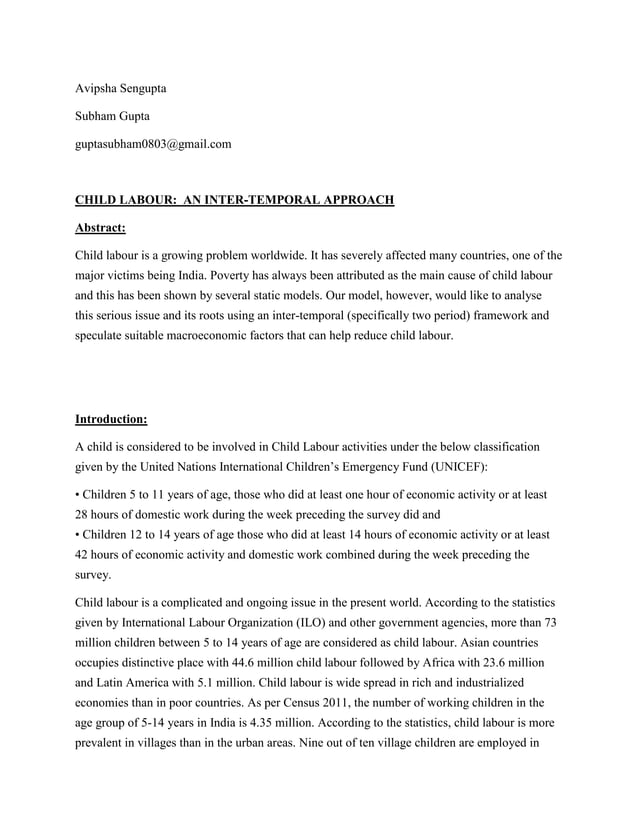 Child Labour: An Inter-temporal Approach | PDF