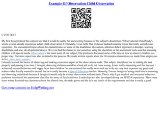 Child Observation Essay Examples | PDF