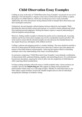 Child Observation Essay Examples. Kindergarten Classroom Observation ...