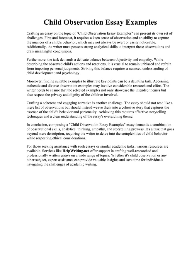 Child Observation Essay Examples. Kindergarten Classroom Observation ...