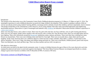 Child Observation Paper | PPT