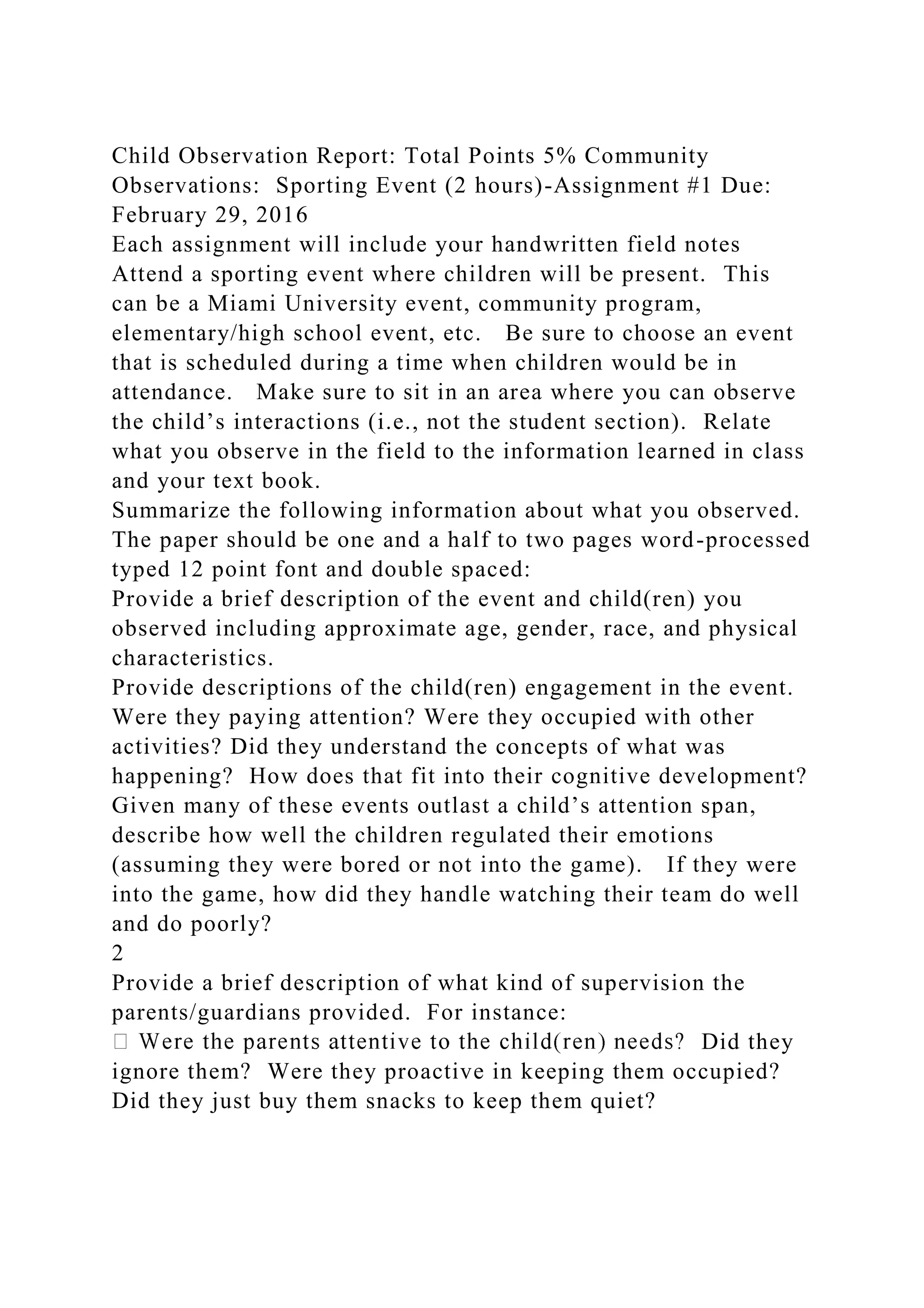 Child Observation Report Total Points 5 Community Observations S.docx