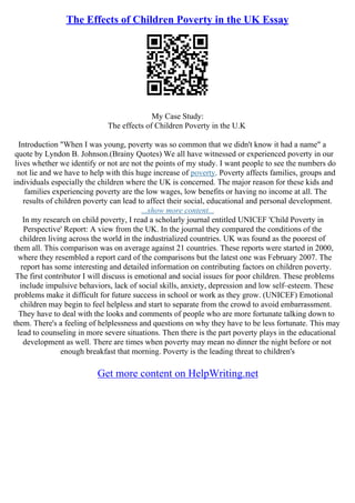 Child Poverty Essay | PDF