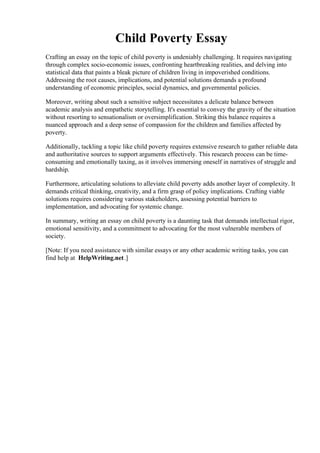 Child Poverty Essay | PDF