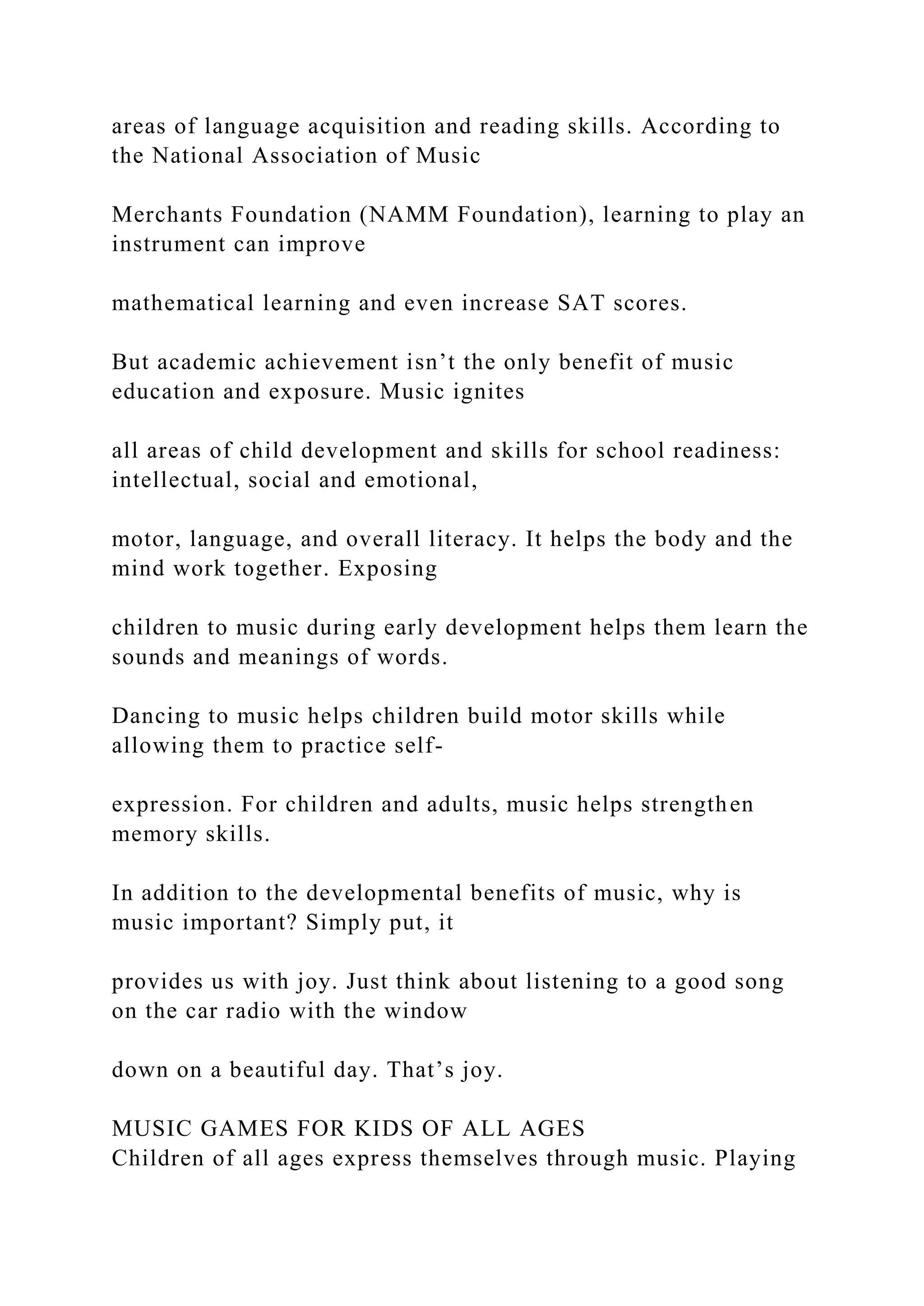 CHILDREN AND MUSIC BENEFITS OF MUSIC IN CHILD DEVELOPMENT | DOCX