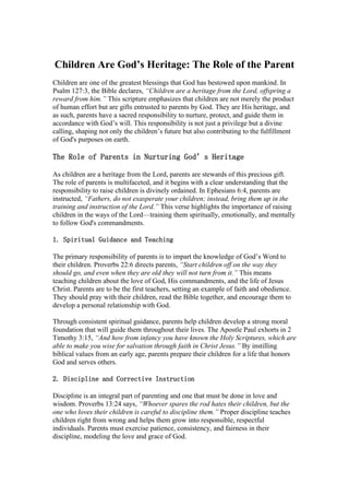 Children Are God’s Heritage: The Role of the Parent | PDF