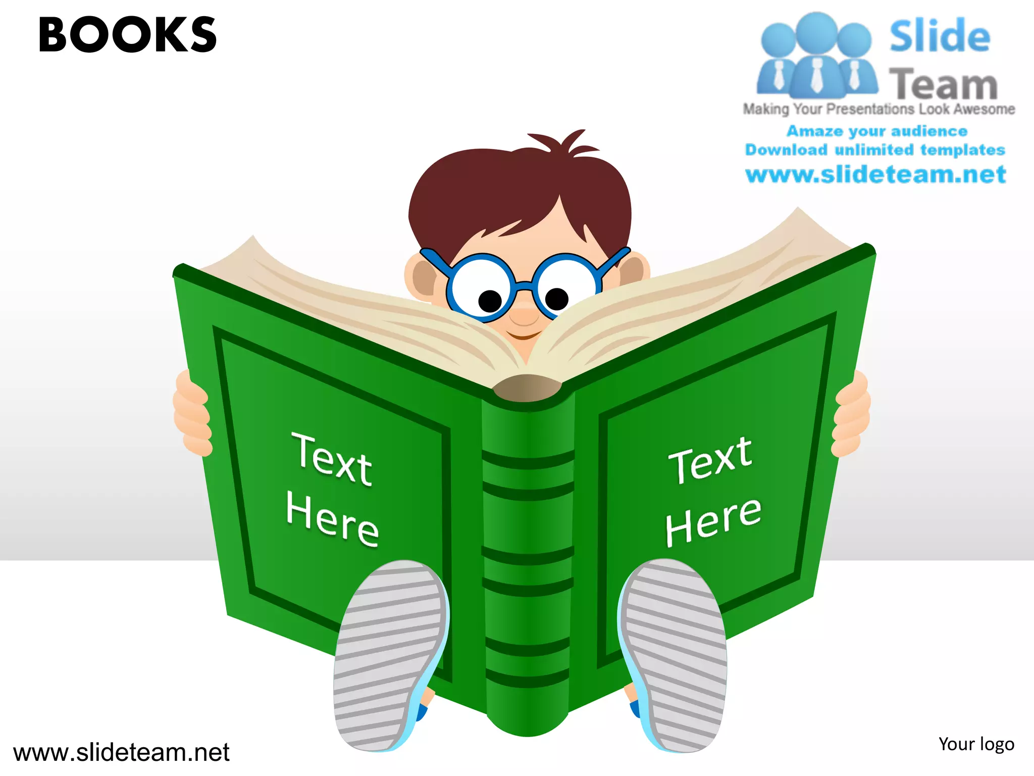 Children reading books open stacked alphabets powerpoint ppt slides. | PPT