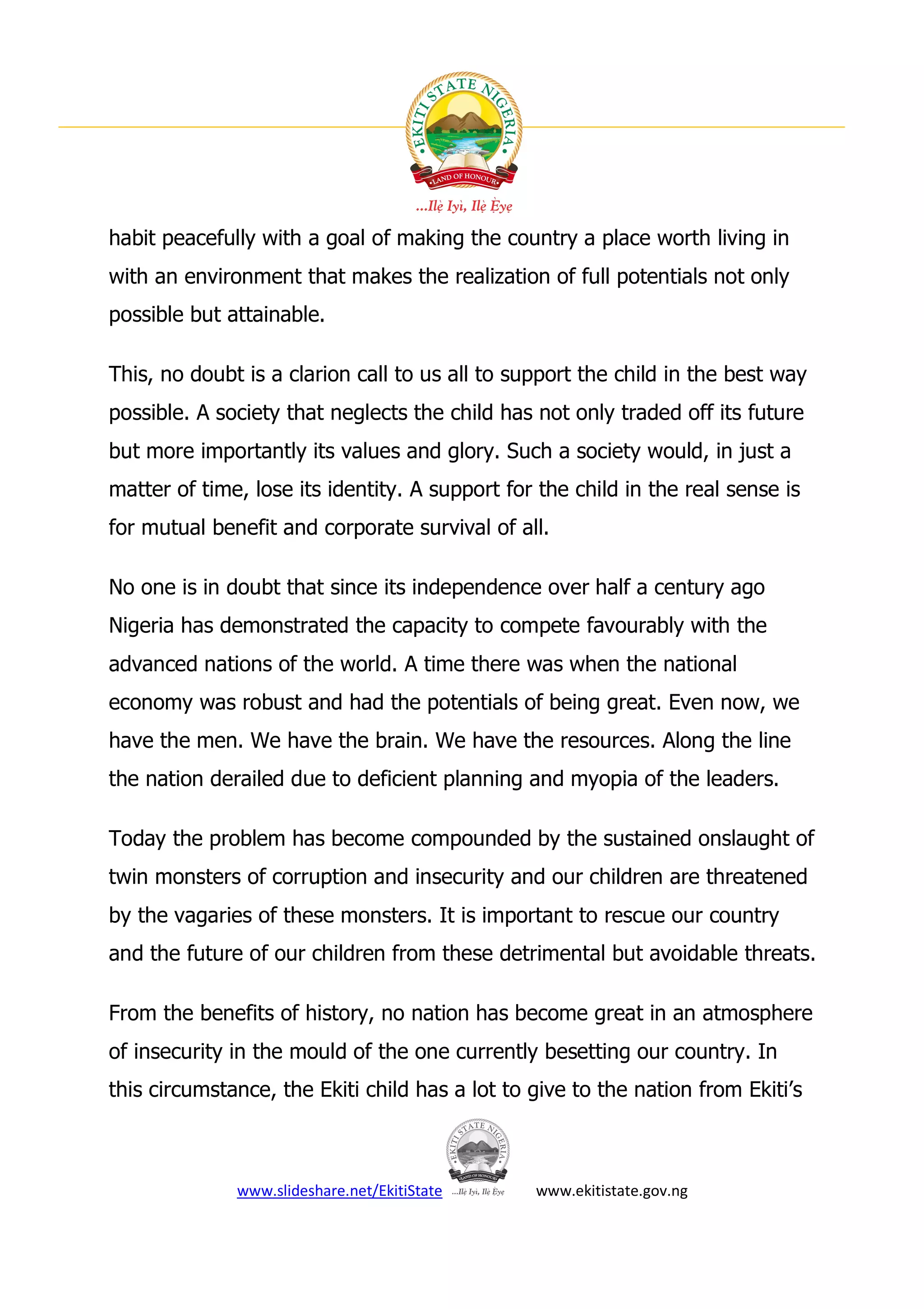 Childrens Day speech | PDF