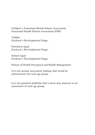 Children’s Functional Health Pattern AssessmentFunctional .docx ...