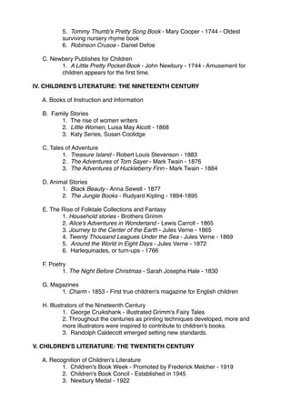 Childrens Literature History Outline | PDF