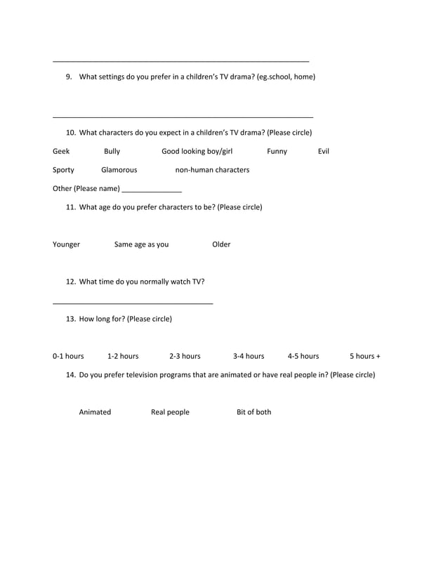 Childrens Tv drama questionnaire | DOC