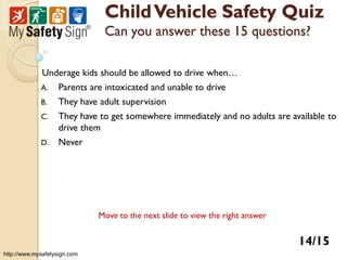 Child Vehicle Safety Quiz | PDF