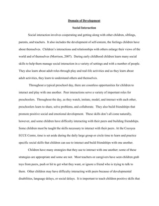 A Child Study on Social Interaction: Observation, Documentation, and ...