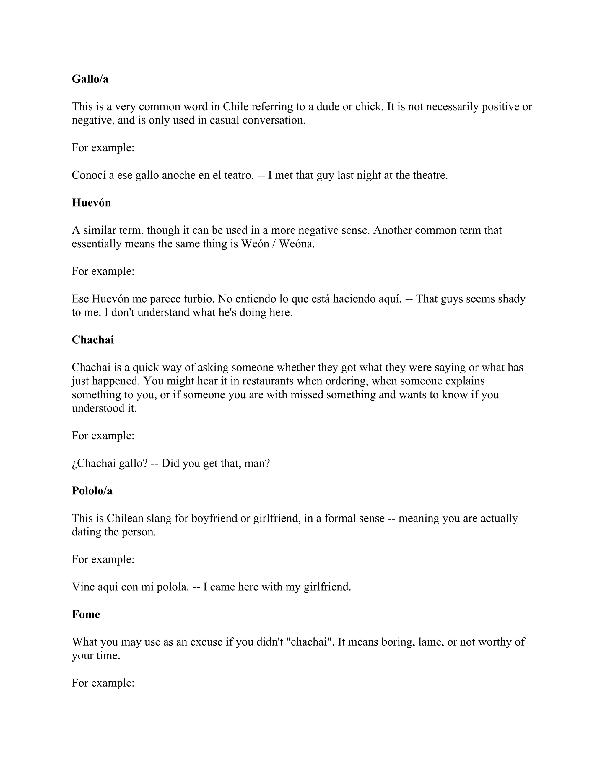 Chilean Slang Terms | PDF