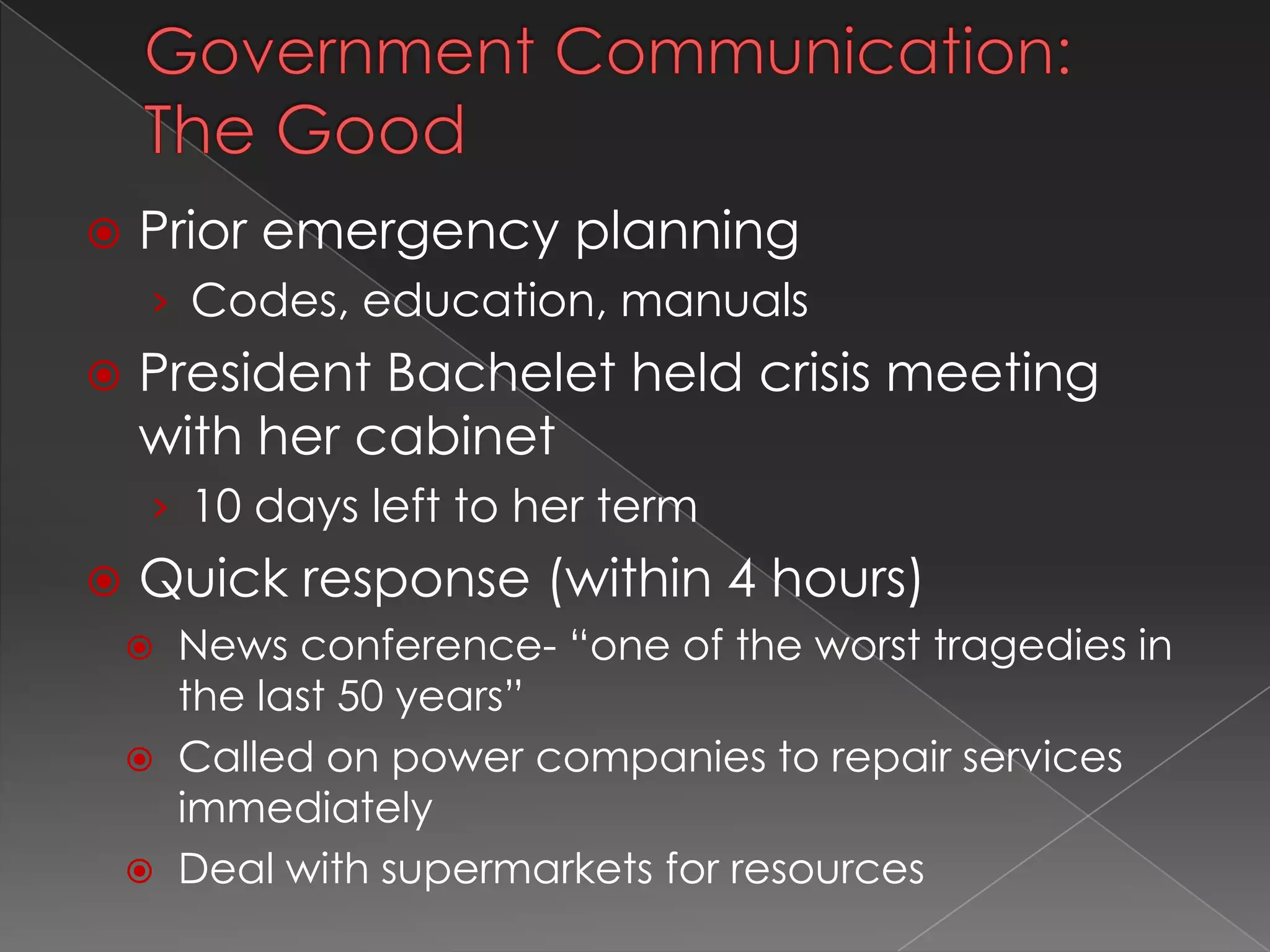 Chile earthquake communication analysis | PPTX