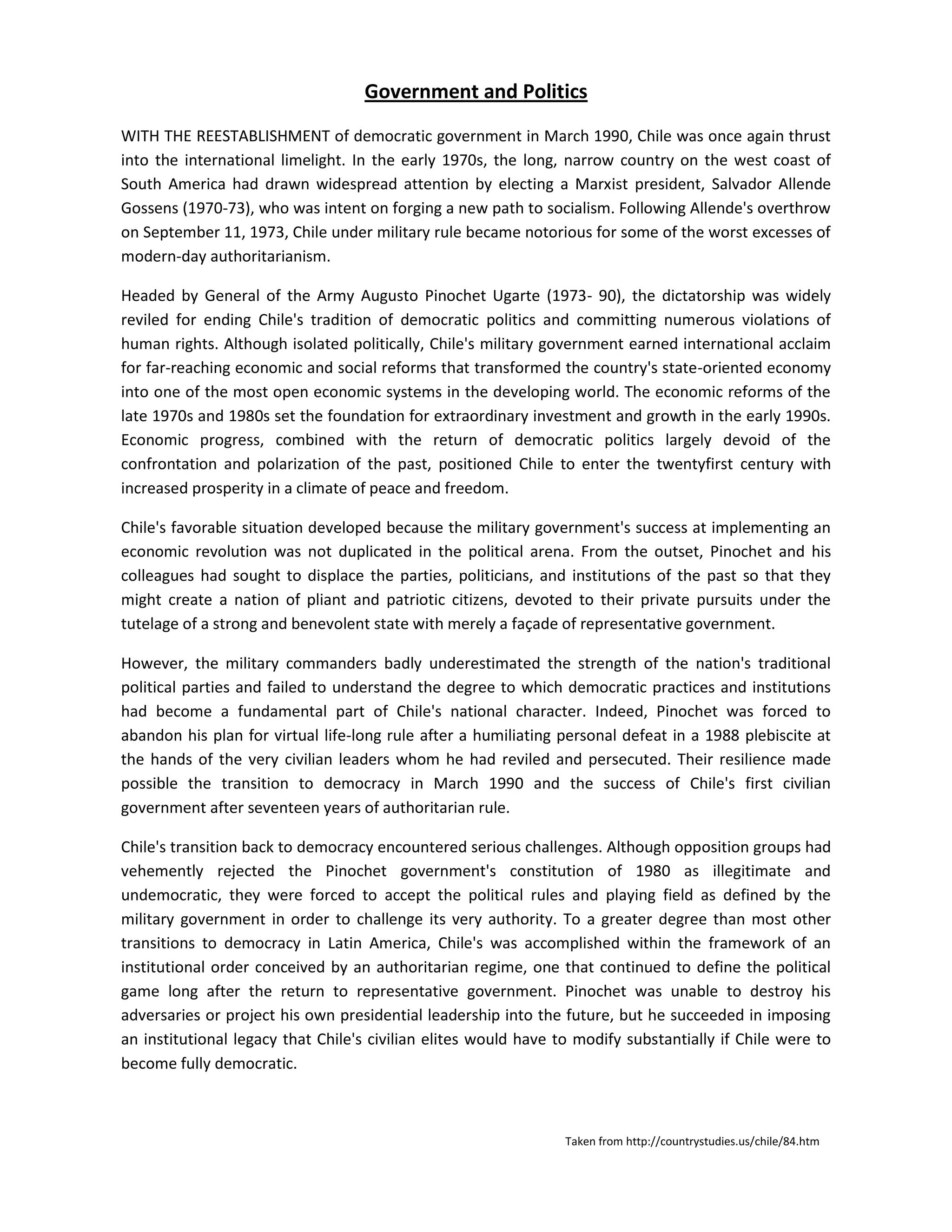 Chile government and politics | DOCX