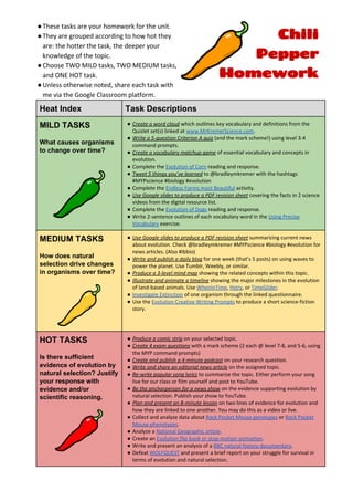 Chili Pepper Tasks - MYP 2 Evolution Unit | PDF | Biological Sciences ...
