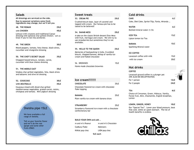 Chillax menu 2011 | PPT