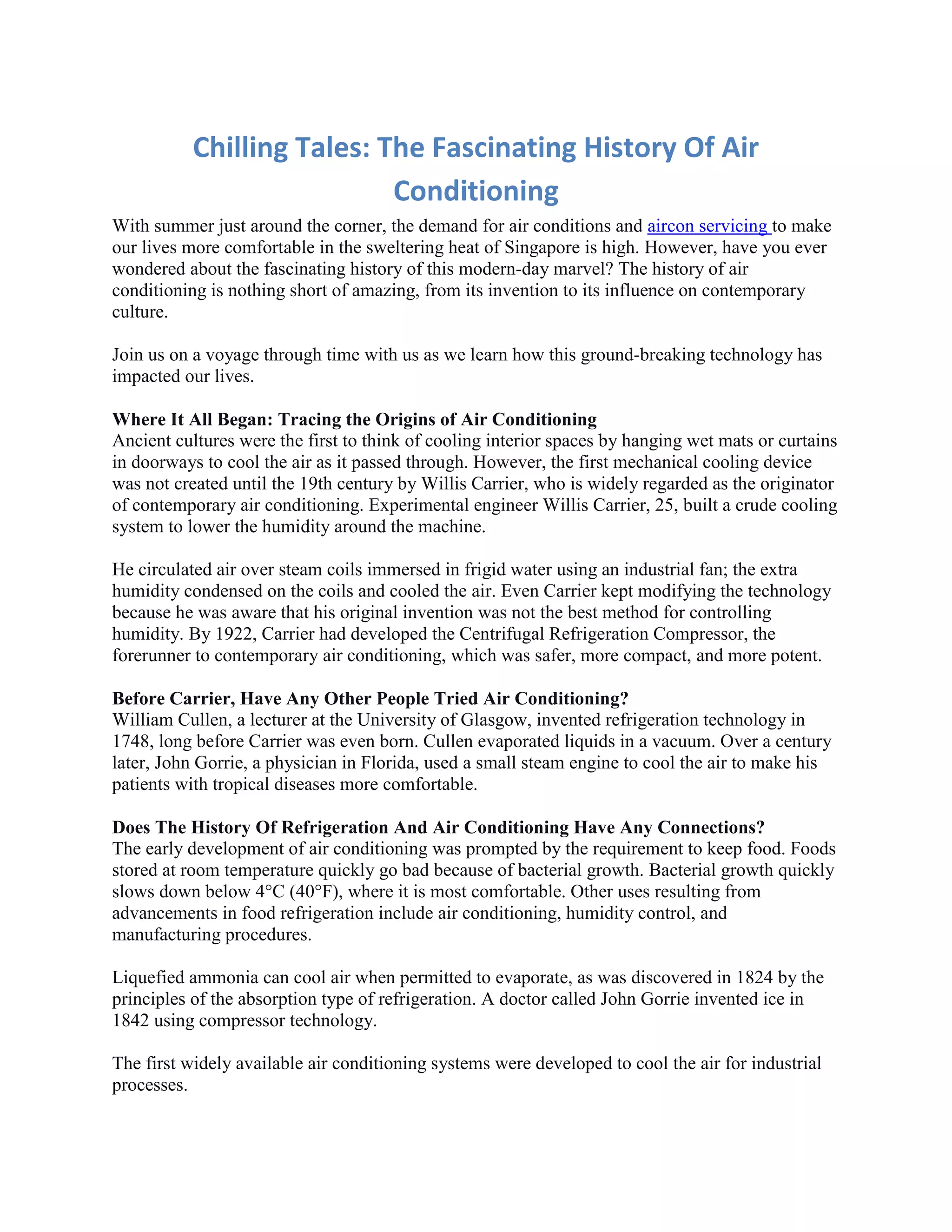 Chilling Tales: The Fascinating History Of Air Conditioning | DOCX