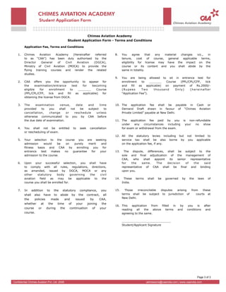 CPL Training in India Application Form - Chimes Aviation Academy | PDF