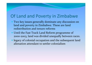 Making Land Work for the Poor in Post Crisis Zimbabwe | PPT