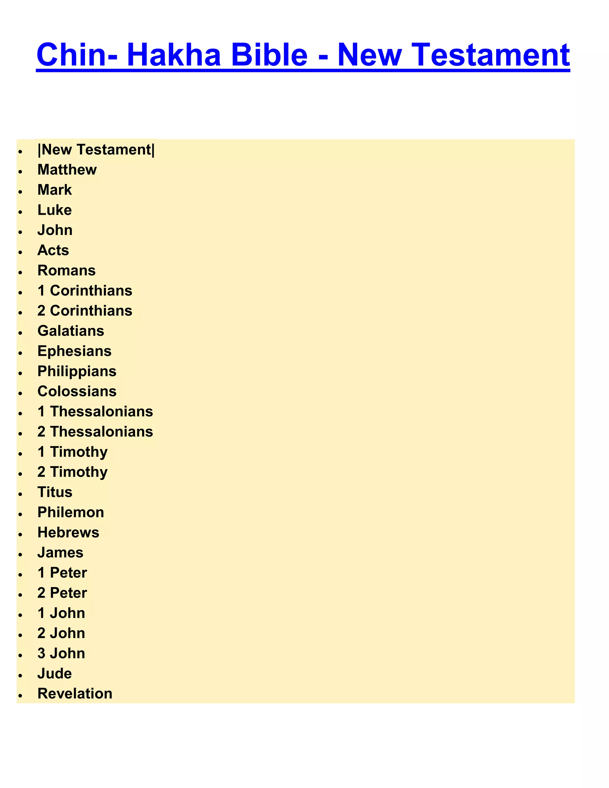 Chin hakha bible - new testament | PDF