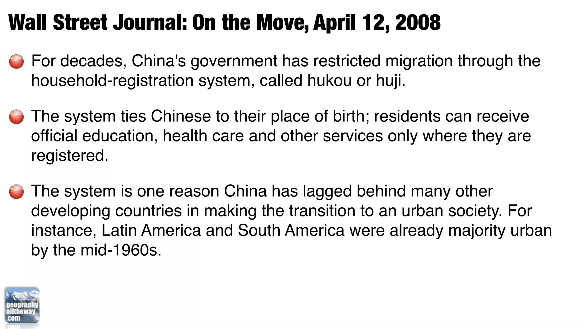 IB Geography - Patterns and Change - China's Internal Migration | PDF