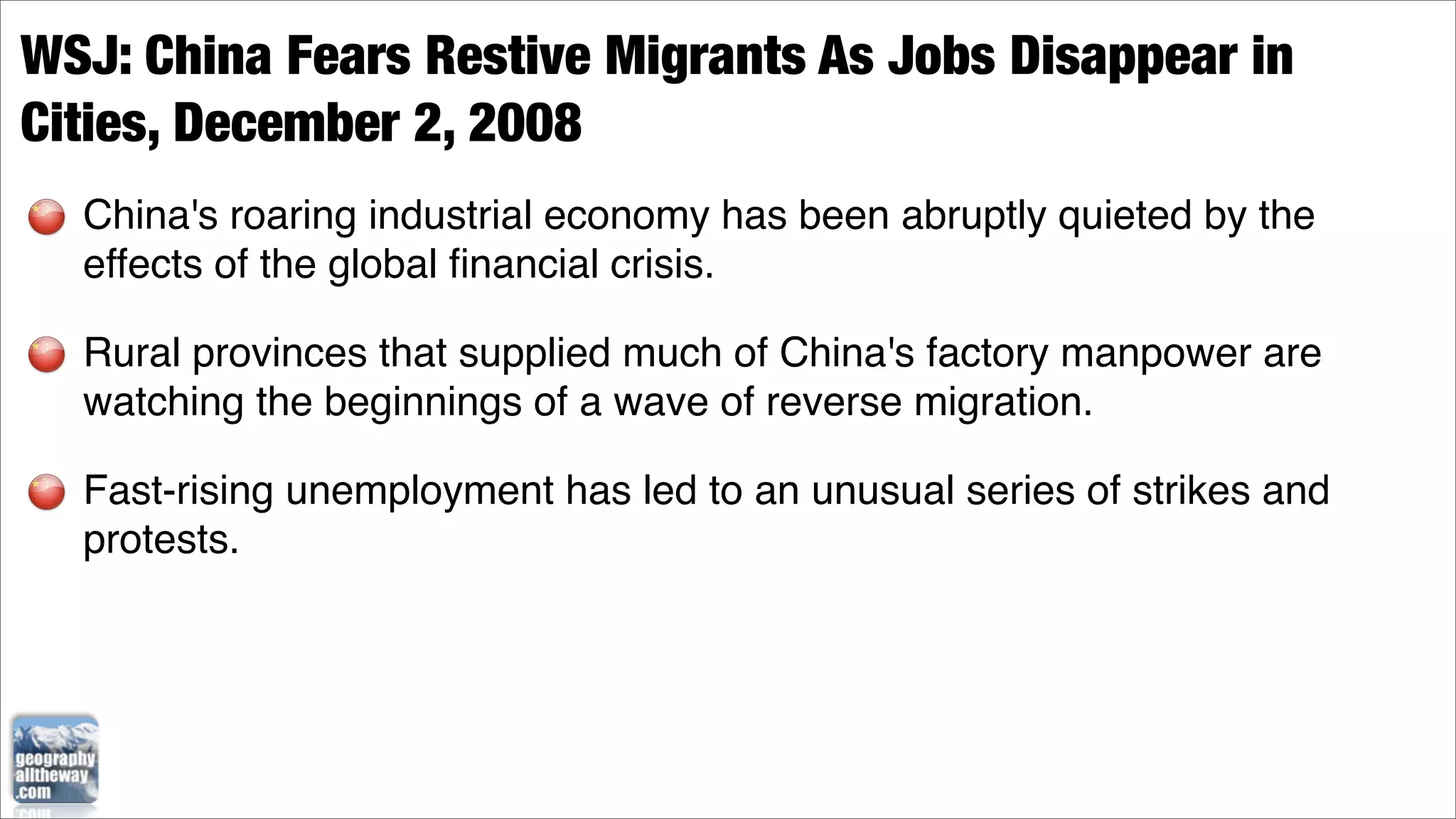 IB Geography - Patterns and Change - China's Internal Migration | PDF