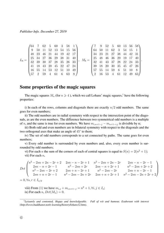 Lohans’ magic squares and the Gaussian elimination method | PDF