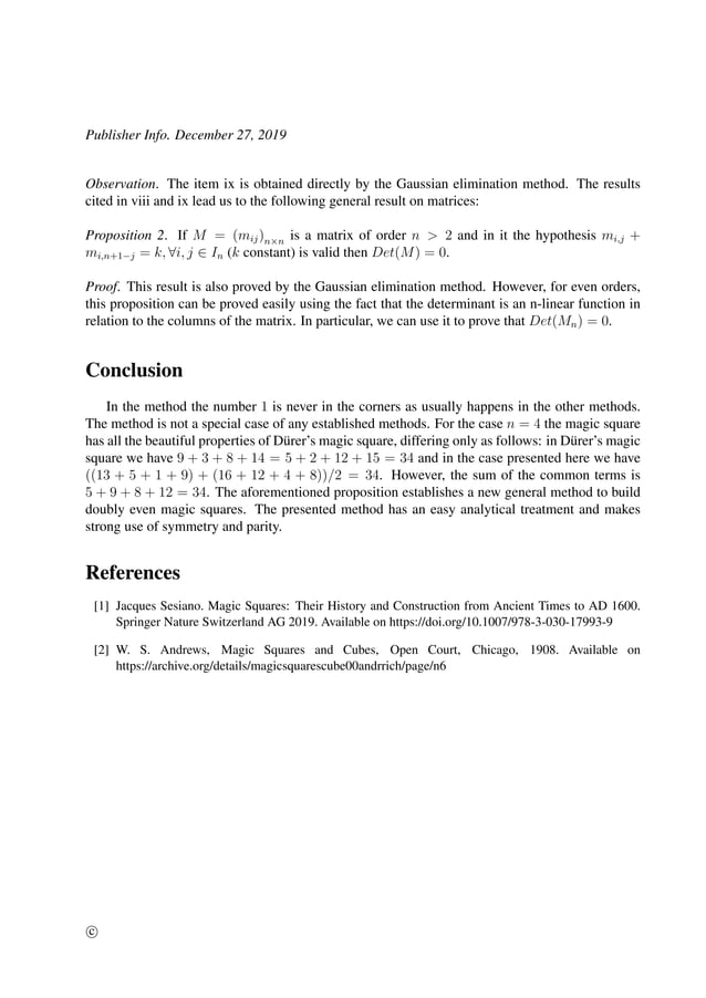 Lohans’ magic squares and the Gaussian elimination method | PDF