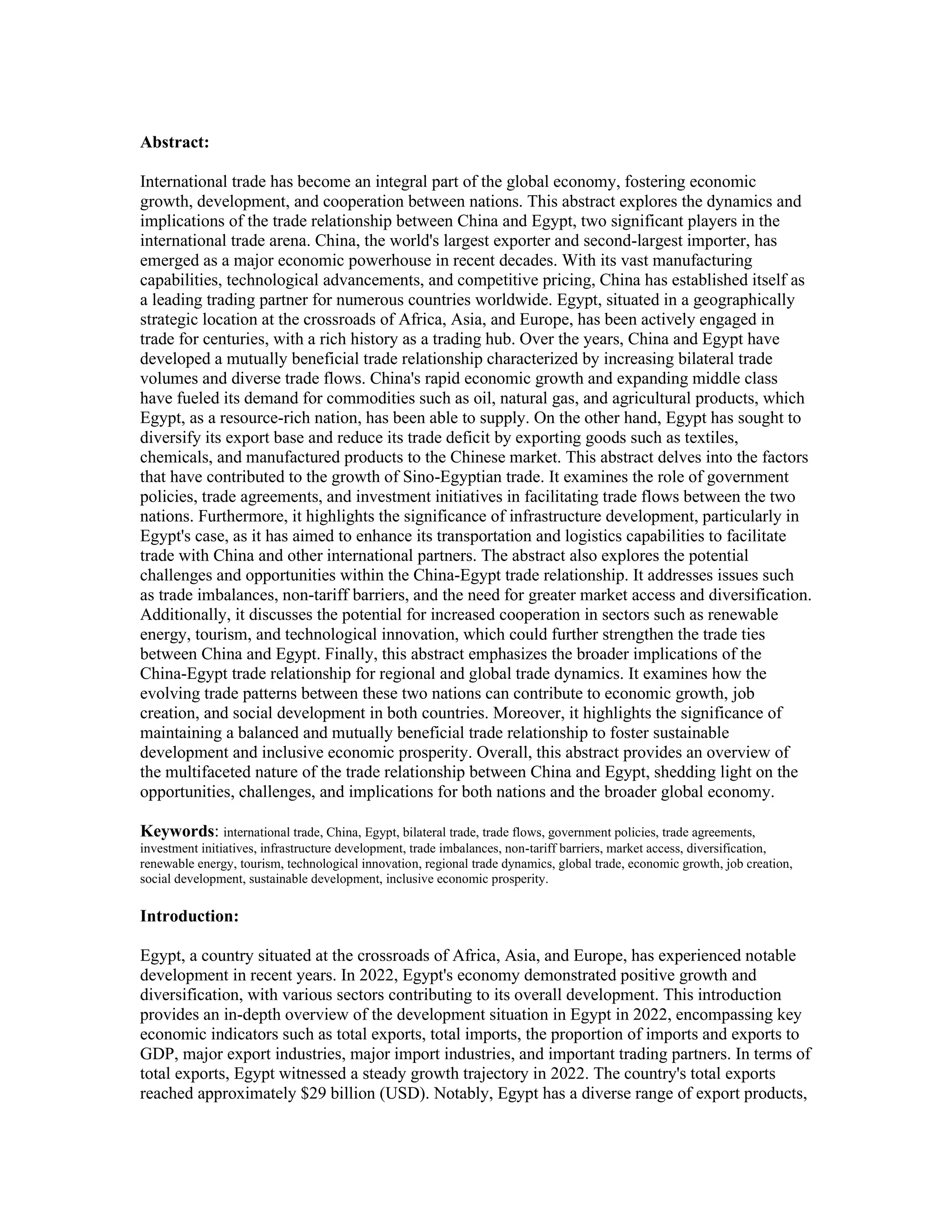 China and Egypt international trade | PDF | Commodities | Economy