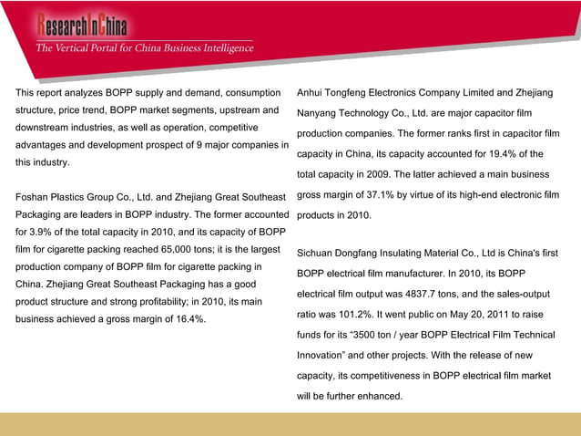 China biaxially oriented polypropylene (bopp) industry report, 2010 ...