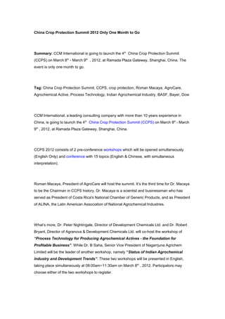 China crop protection summit 2012 only one month to go | PDF