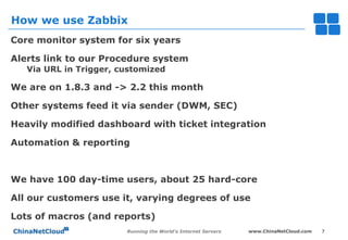 ChinaNetCloud - Using Zabbix Monitoring at Scale - Zabbix Conference 2014 | PPT