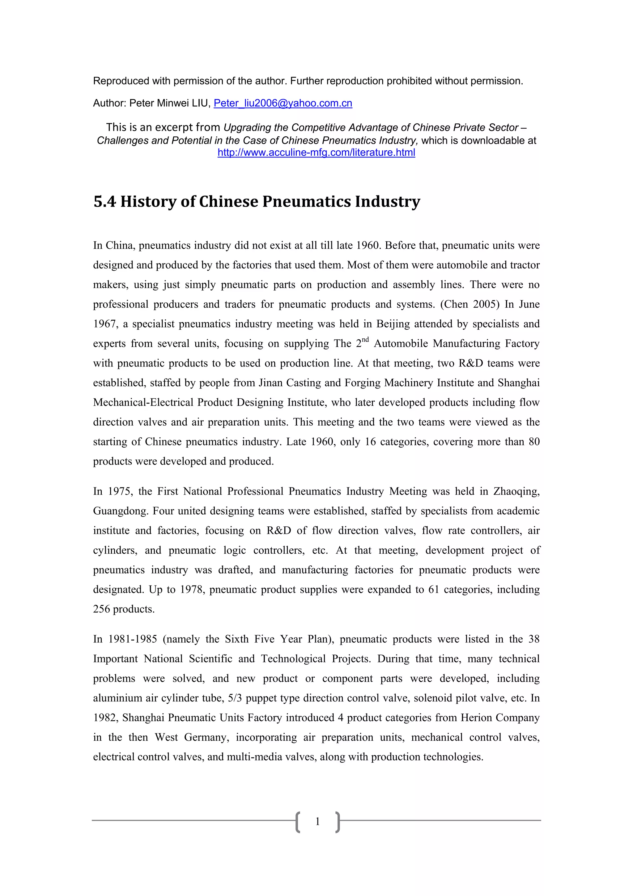 China pneumatics industry history excerpt | PDF