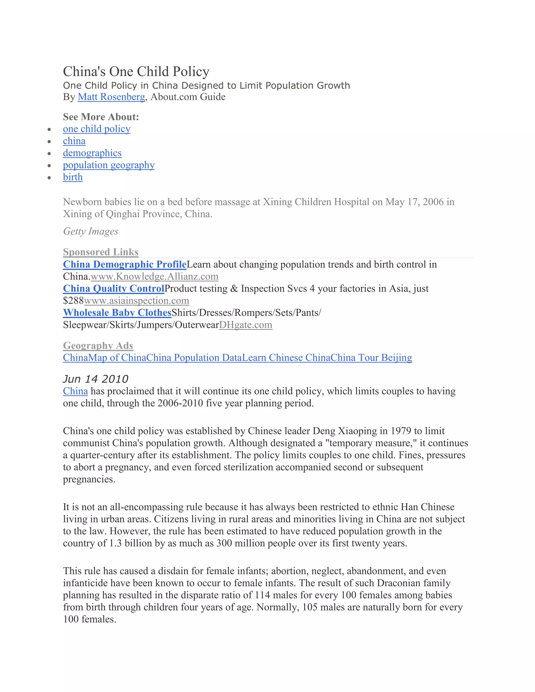 China's one child policy | DOCX | Debated Sensitive Social Issues ...