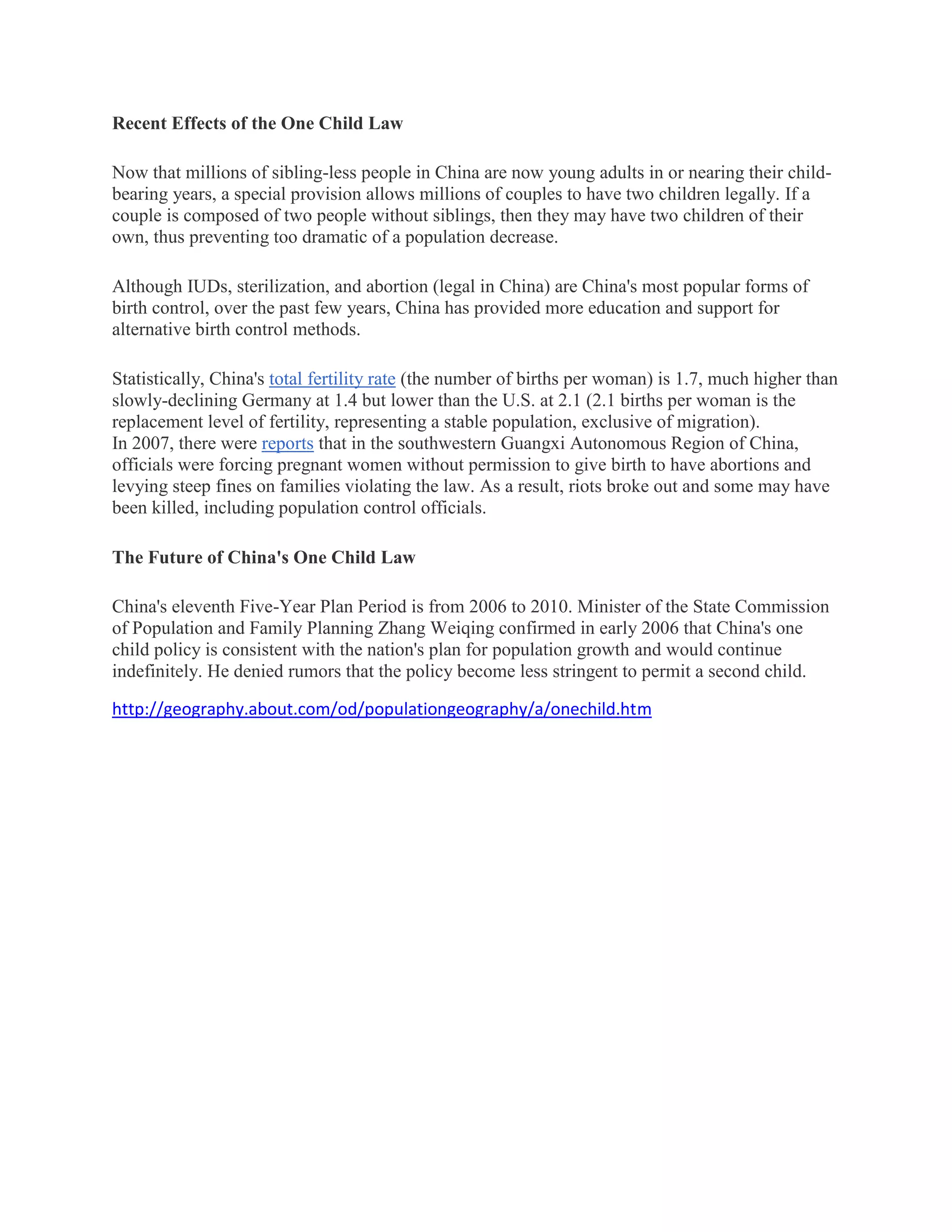 China's one child policy | DOCX