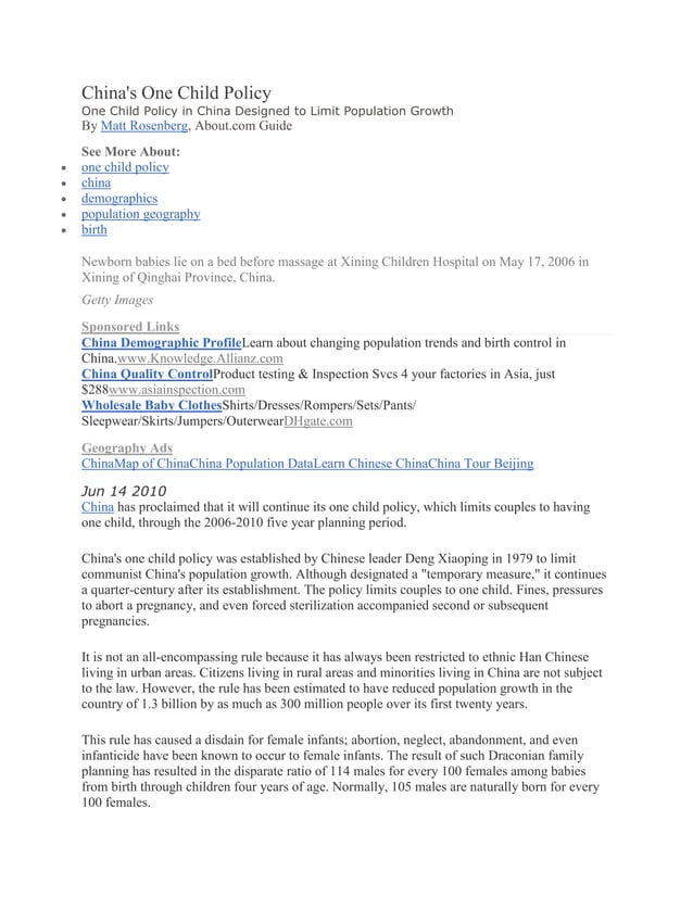 China's one child policy | DOCX | Debated Sensitive Social Issues ...