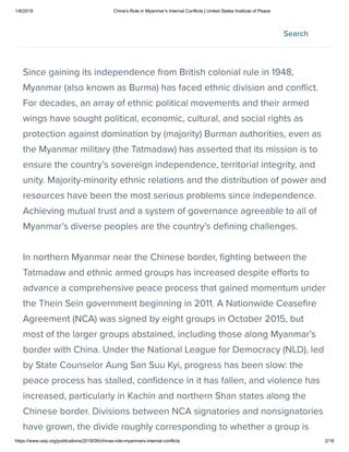 CHINA'S ROLE IN MYANMAR'S INTERNAL CONFLICTS | PDF