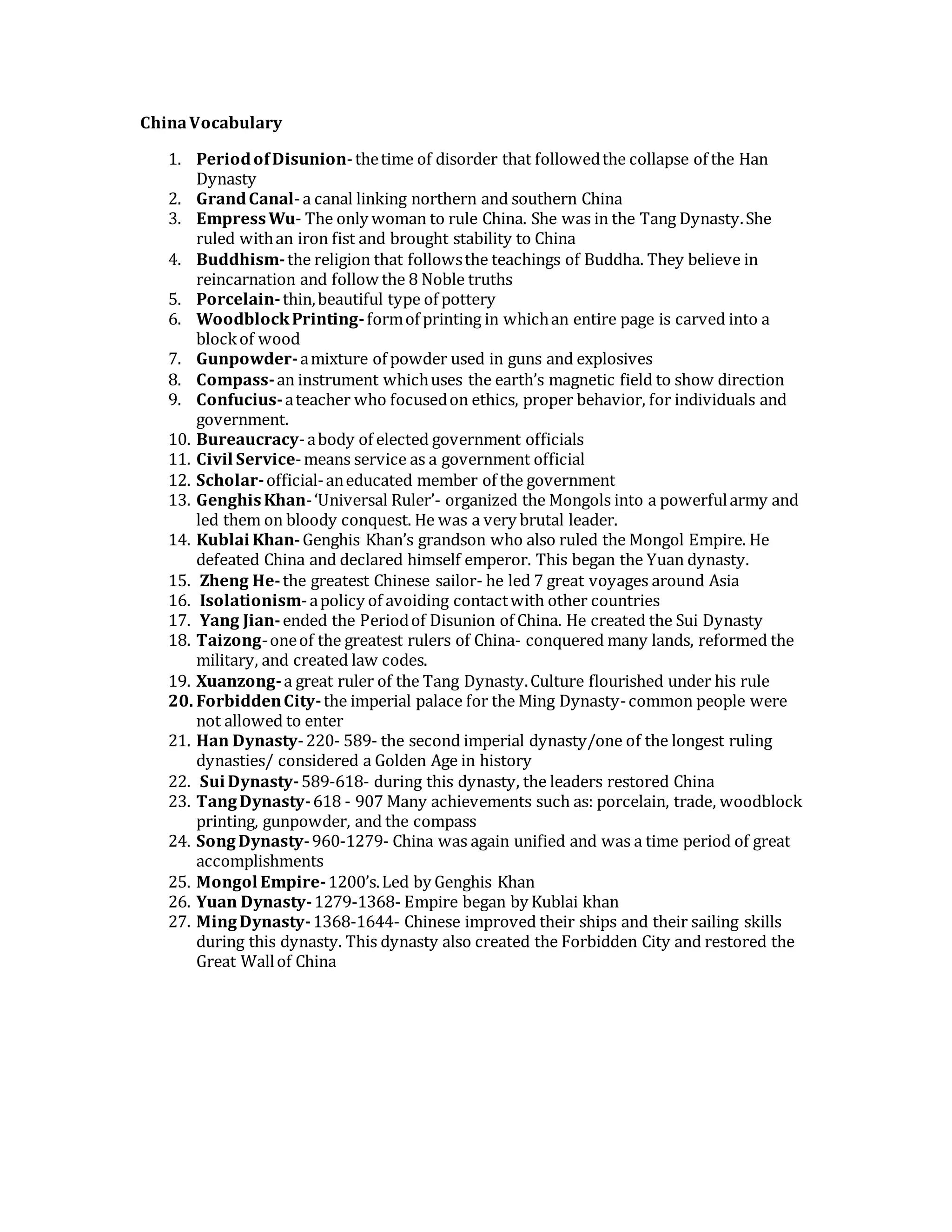 China vocabulary | DOCX