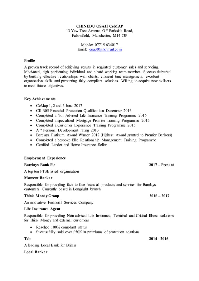 Chinedu osaji professional cv (autosaved) | DOCX | Business Banking & Finance | Business