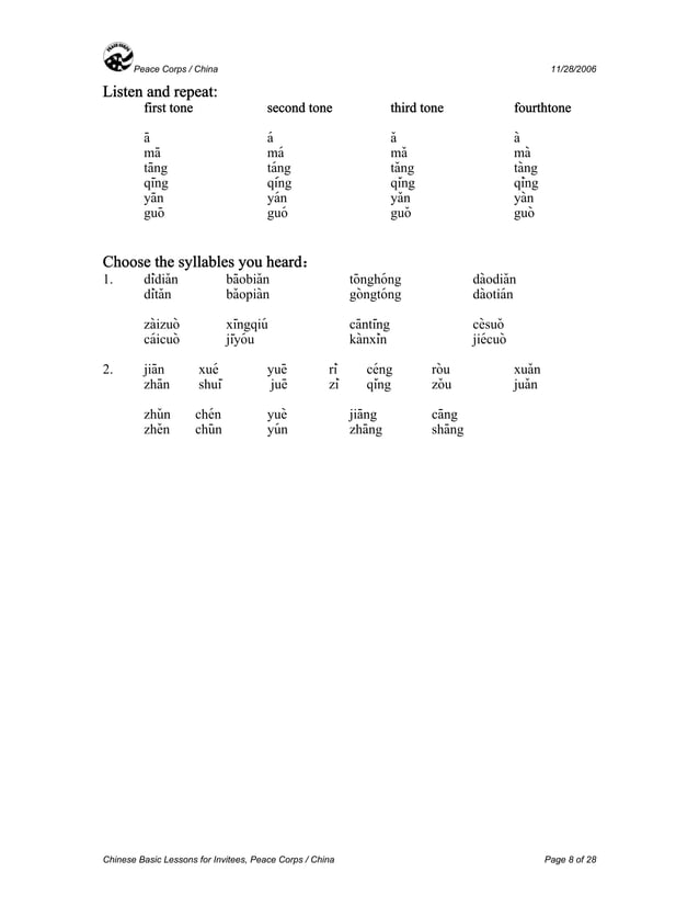 Basic Chinese (Mandarin) Language Course | PDF