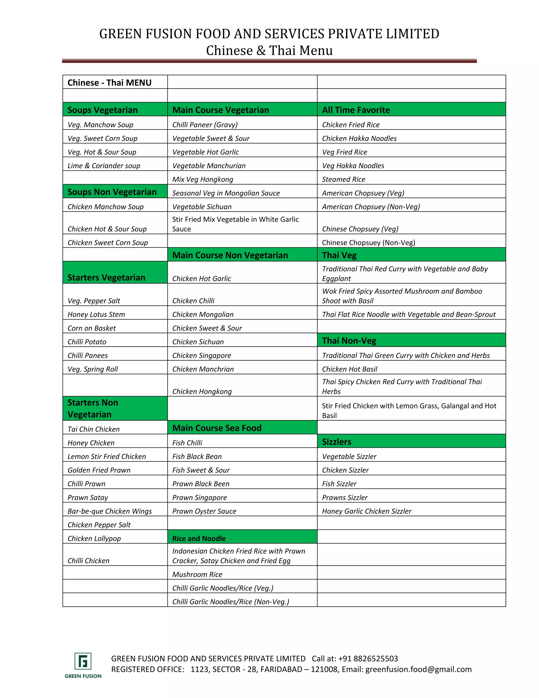 Chinese & Thai menu | PDF