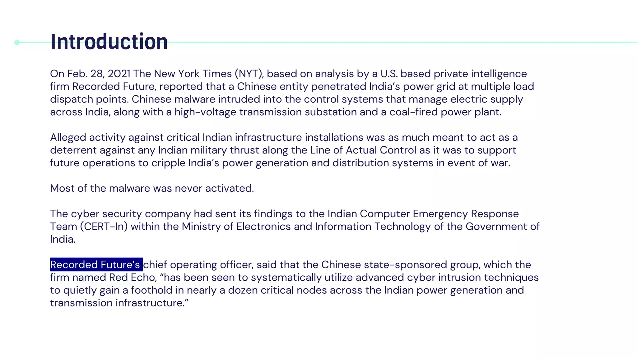 Chinese Cyber attack on mumbai power plant | PPTX