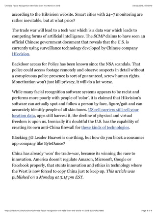 Chinese Facial Recognition Will Take over the World in 2019 | PDF