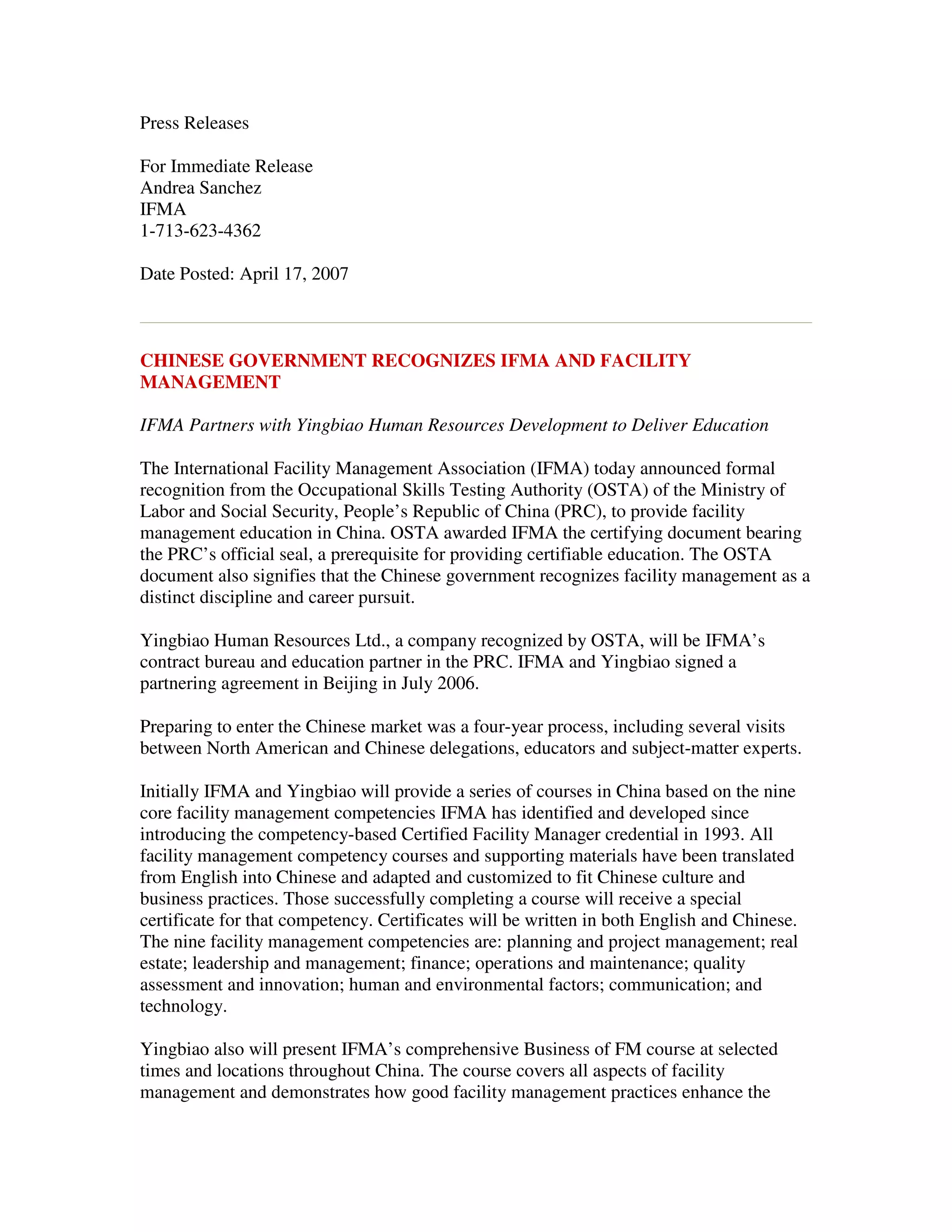 Chinese Govt Recognise Ifma & Fm | PDF