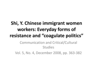 Chinese Immigrant Women Workers | PPT