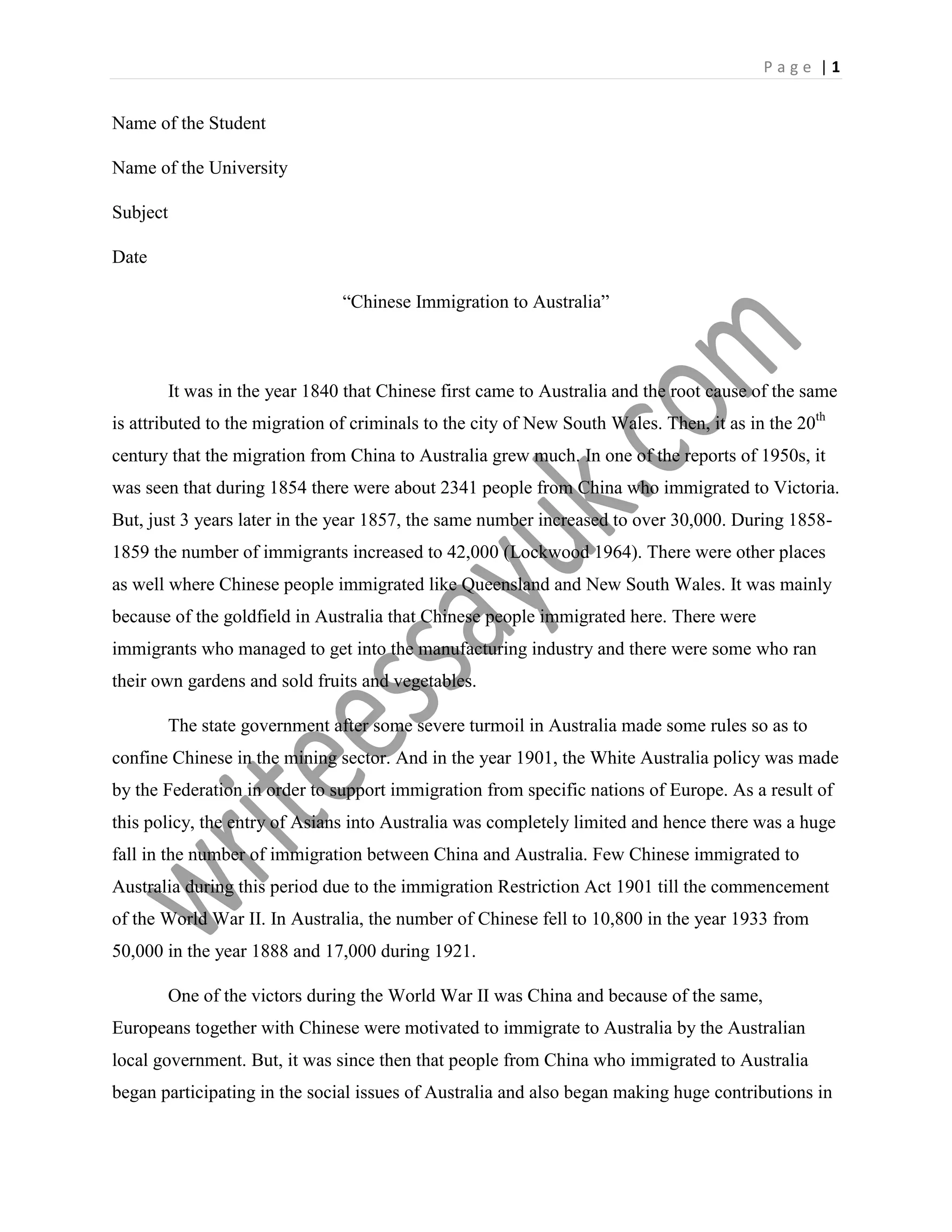 Chinese immigration to australia | PDF