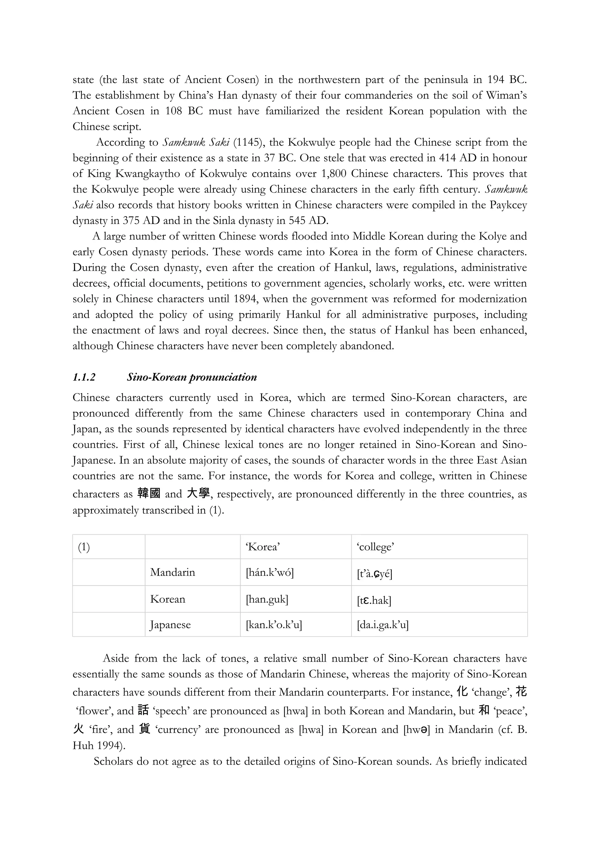 Chinese Impacts On The Korean Language | PDF