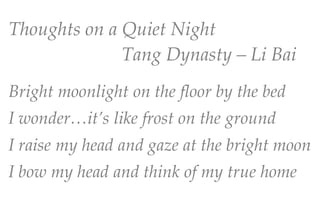 Chinese Poem Thoughts on a Quiet Evening | DOCX | Poetry | Books and ...